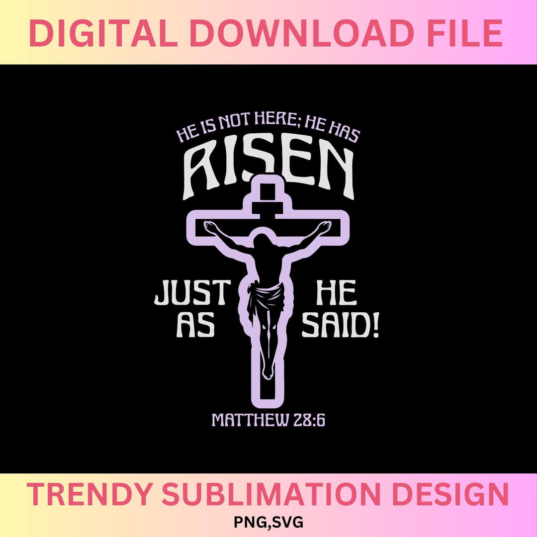 He is Risen Svg Png, He is Not Here He Has Risen Png, Matthew 28:6 ...
