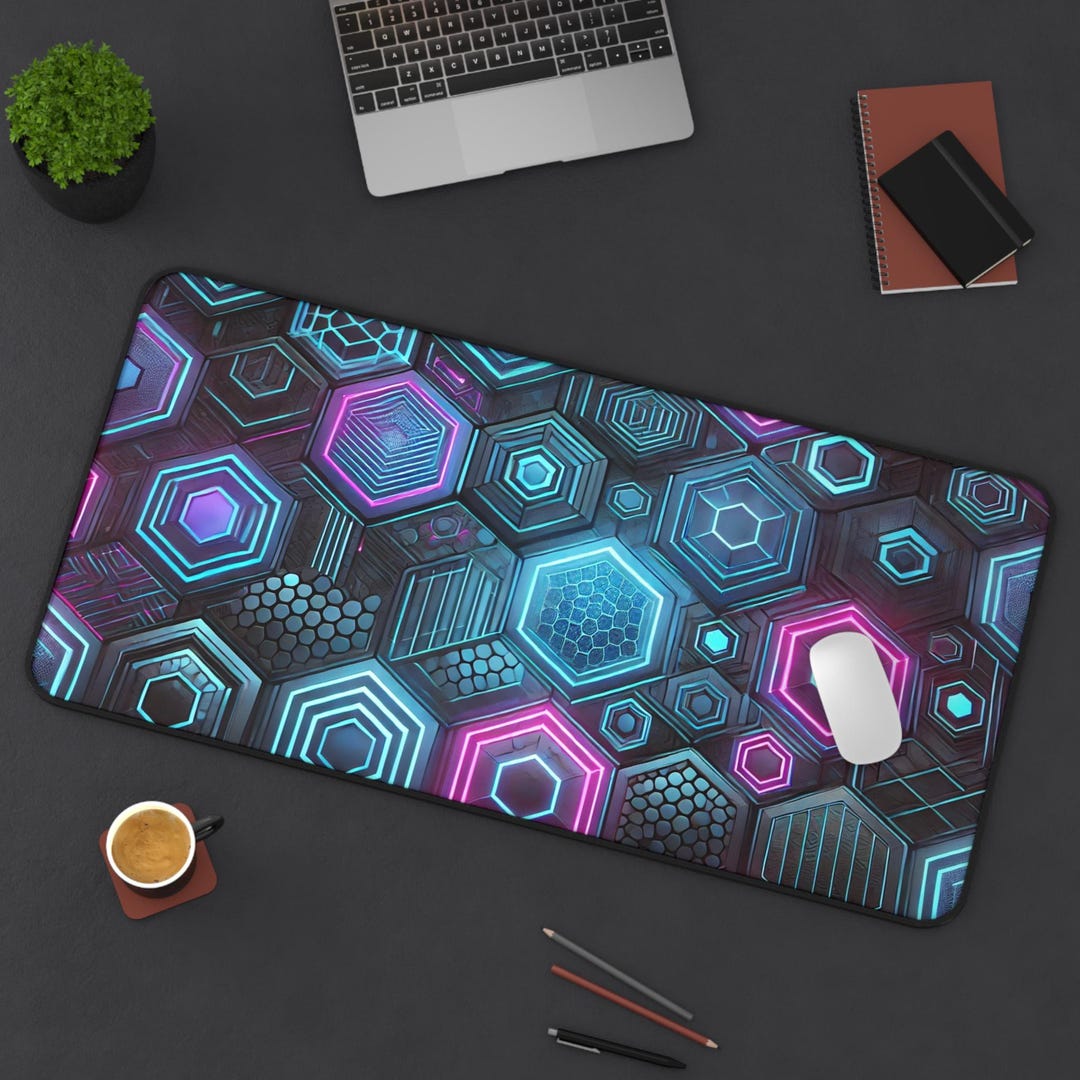 Hexagon Desk Mat, Desk Pad, Mouse Pad, Geometric Desk Mat, Colorful ...