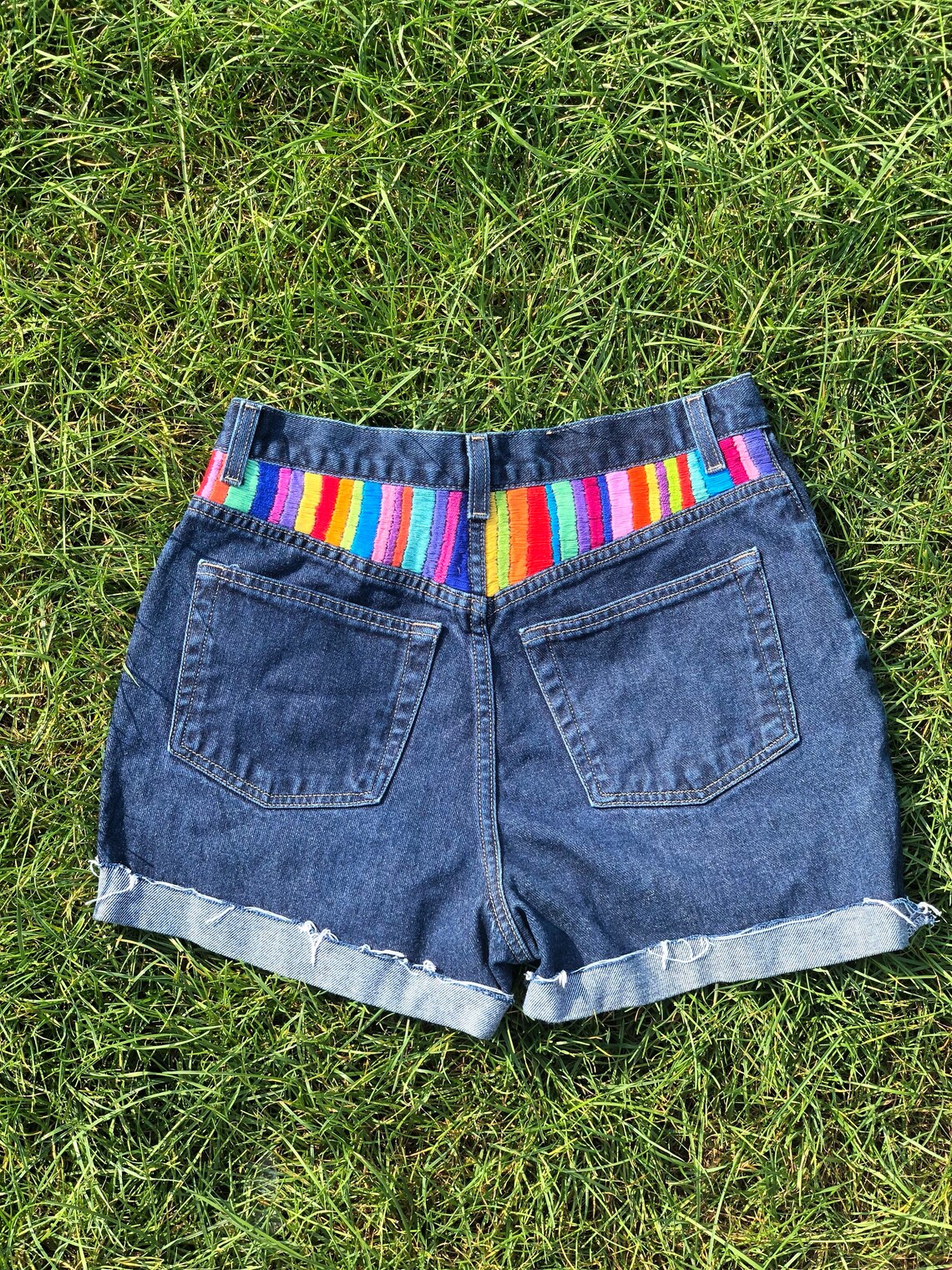 Hand Embroidered Colorful High Waisted Jean Shorts Size 6 - Etsy