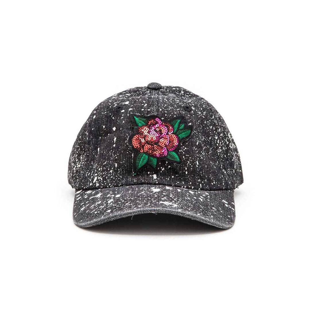 Sequin Rose Patch Cotton Cap With Paint Splatter Design - Etsy