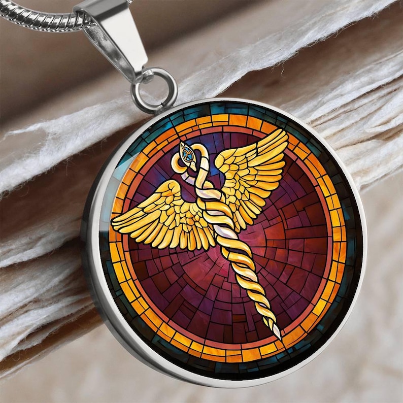 Caduceus Symbol Stained Glass Personalized Keychain Caduceus Gift for ...