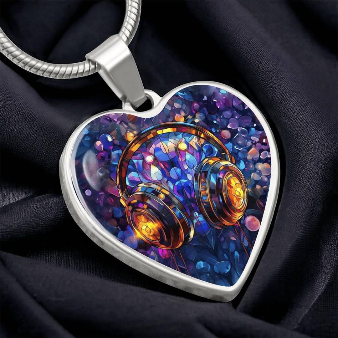 Headphone on Streamer Custom Stained Glass Pendant Necklace ...