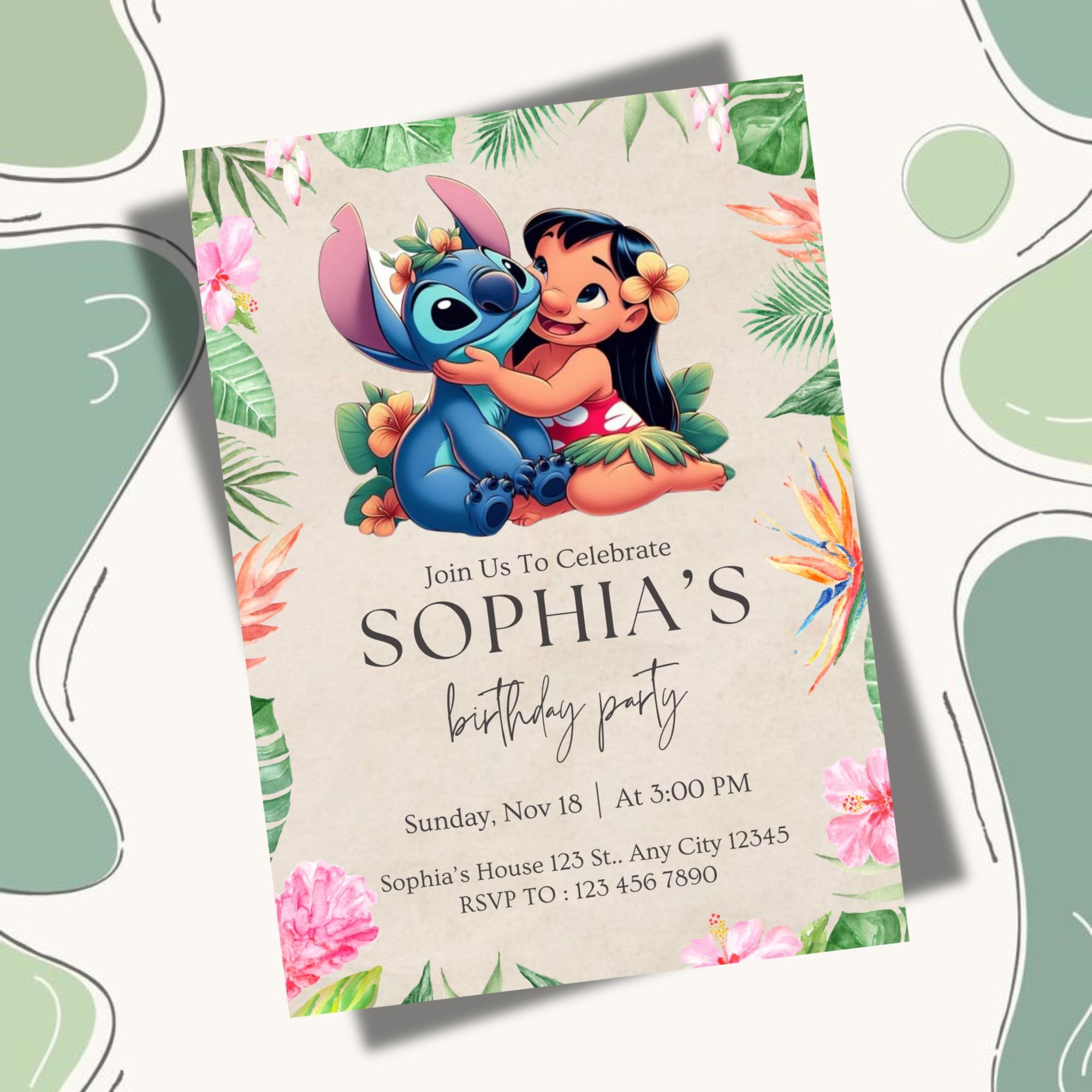Lilo and Stitch Birthday Invitation | Editable Hawaiian Party Invite ...