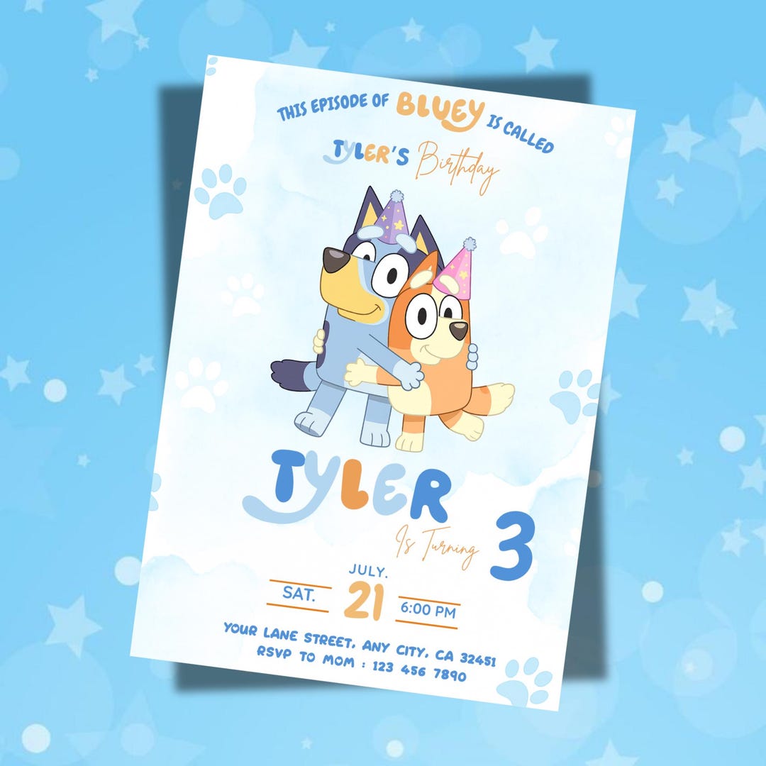 Bluey Birthday Invitation, Blue Dog Birthday Invite, Bluey Evite, Bluey ...