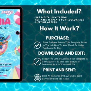 Editable Stitch Pool Party Invitation, Lilo & Stitch Birthday Party ...