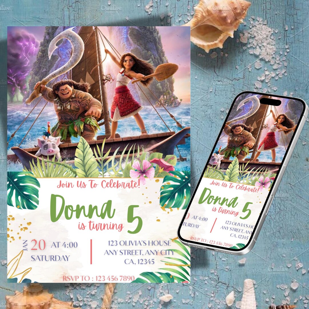 Moana Birthday Invitation | Printable Digital Hawaiian Moana Birthday ...