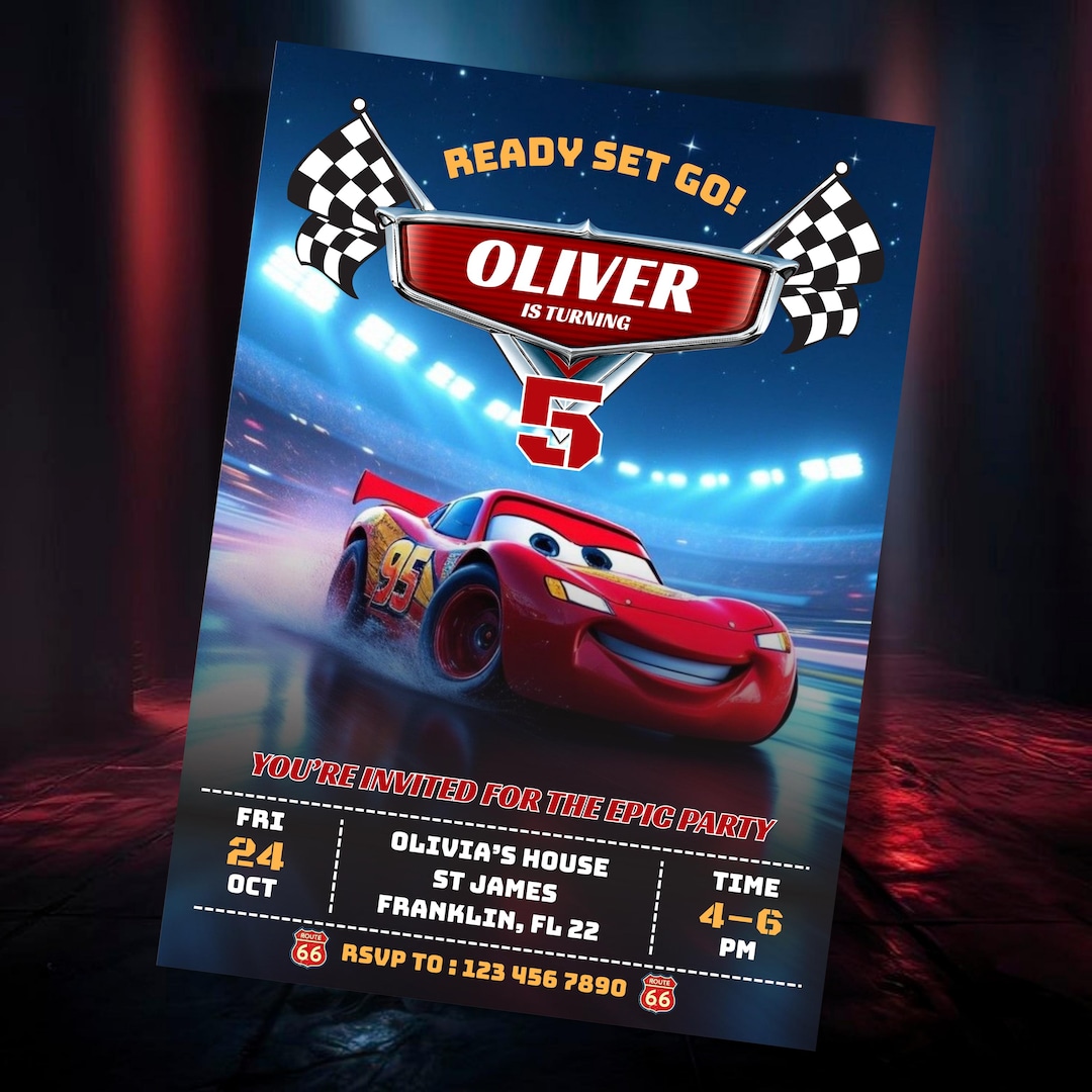 Cars Birthday Invitation, Lightning Mcqueen Invite, Kids Birthday ...