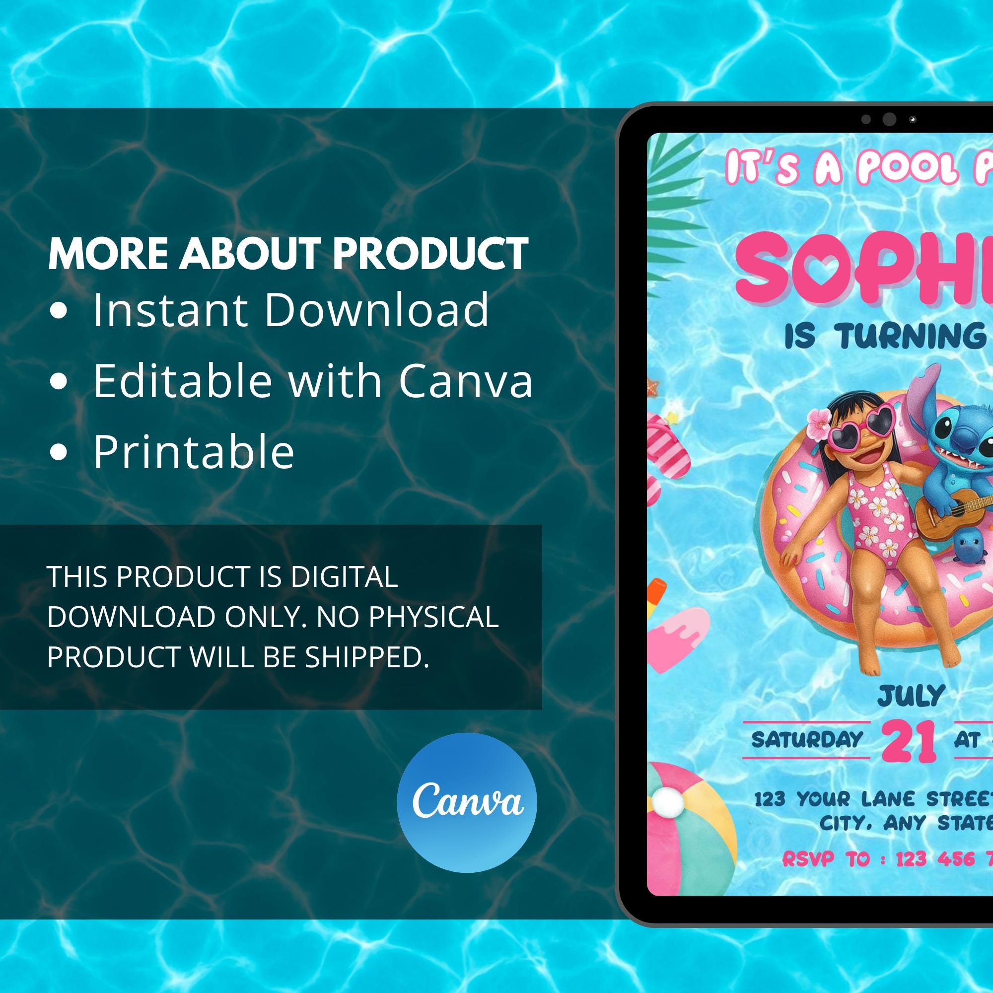 Editable Stitch Pool Party Invitation, Lilo & Stitch Birthday Party ...