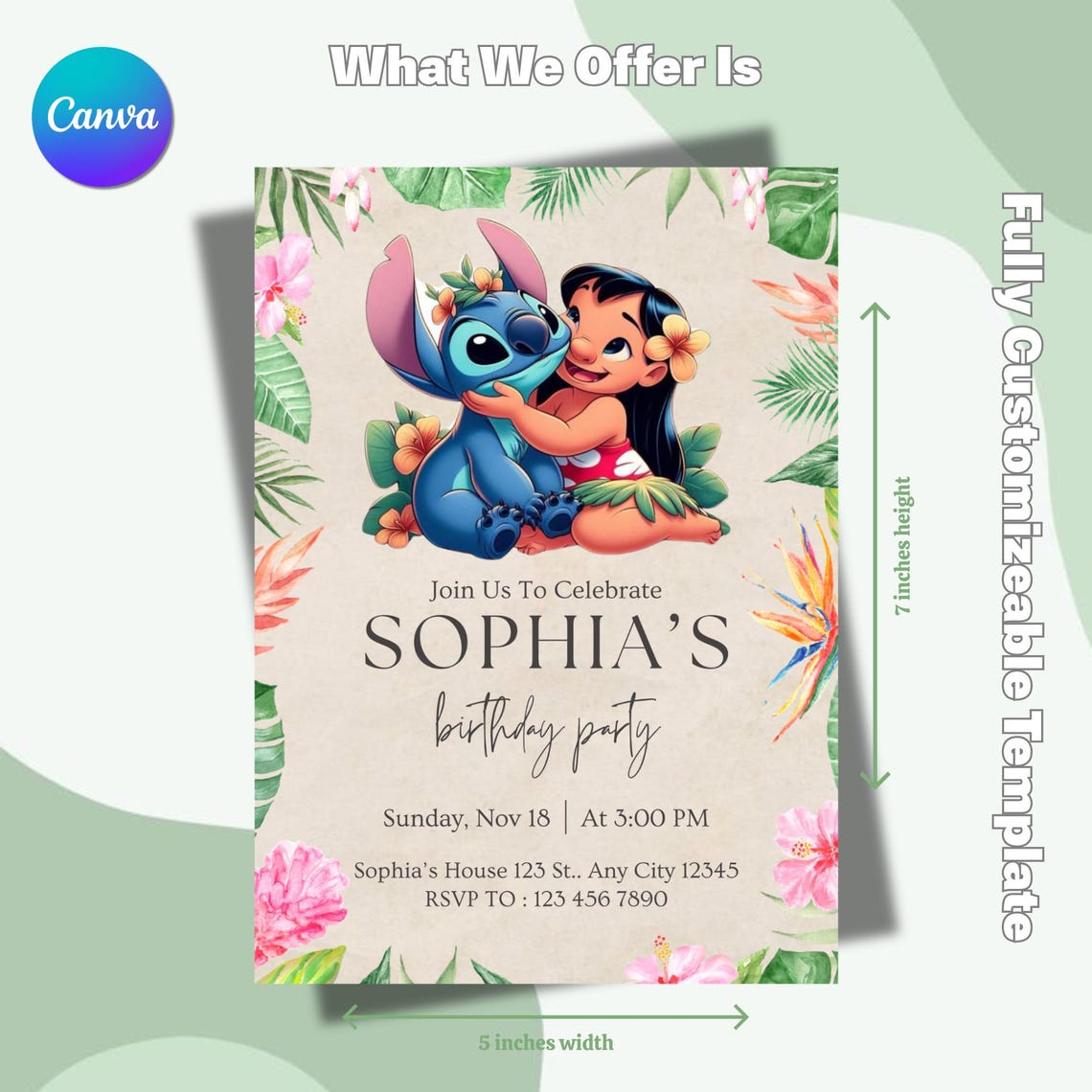Lilo and Stitch Birthday Invitation | Editable Hawaiian Party Invite ...