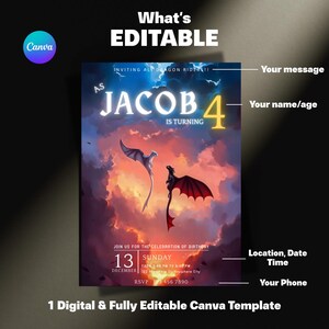 Toothless Dragon Birthday Invitation, Editable Printable Digital ...