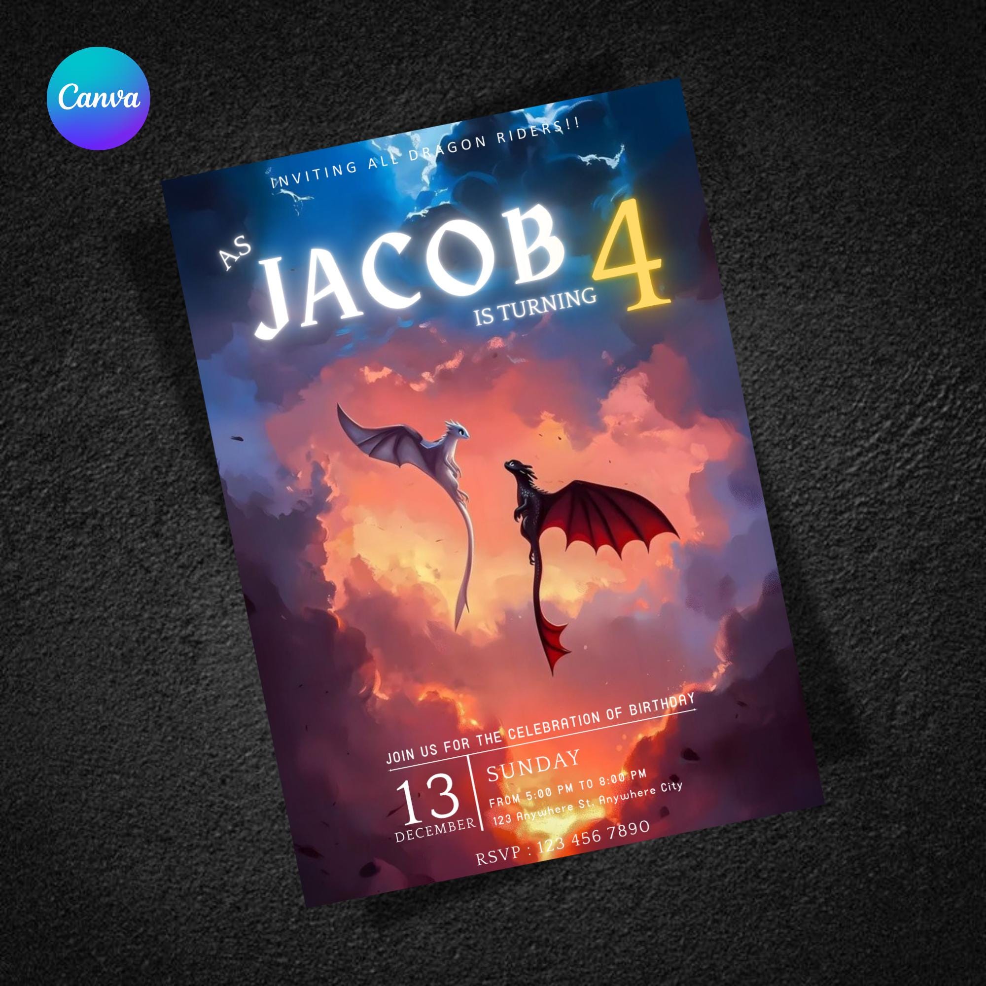 Toothless Dragon Birthday Invitation | Editable Printable Digital ...