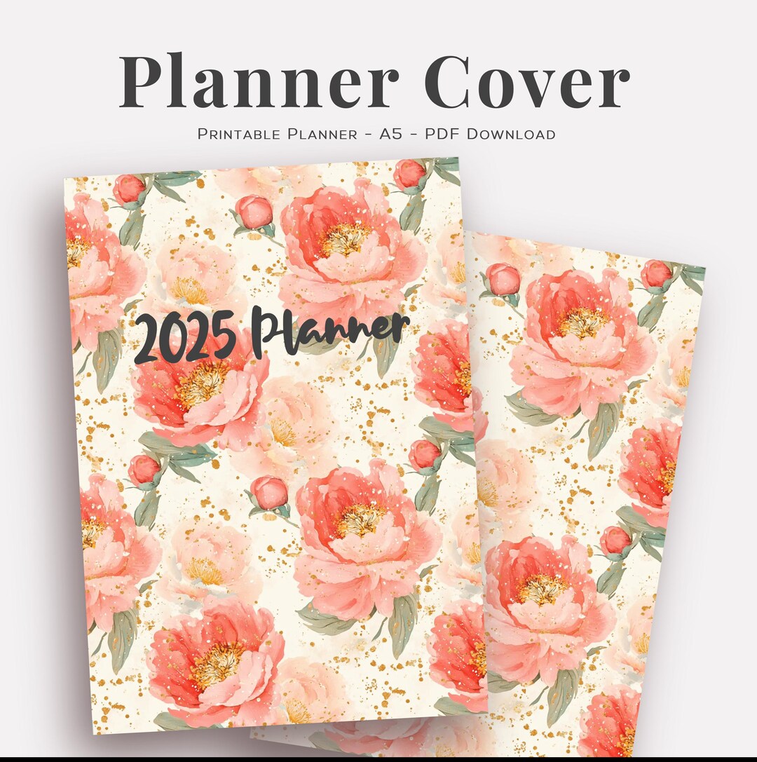 Printable Digital Peach Floral A5 2025 Planner -cover-calendar-monthly ...