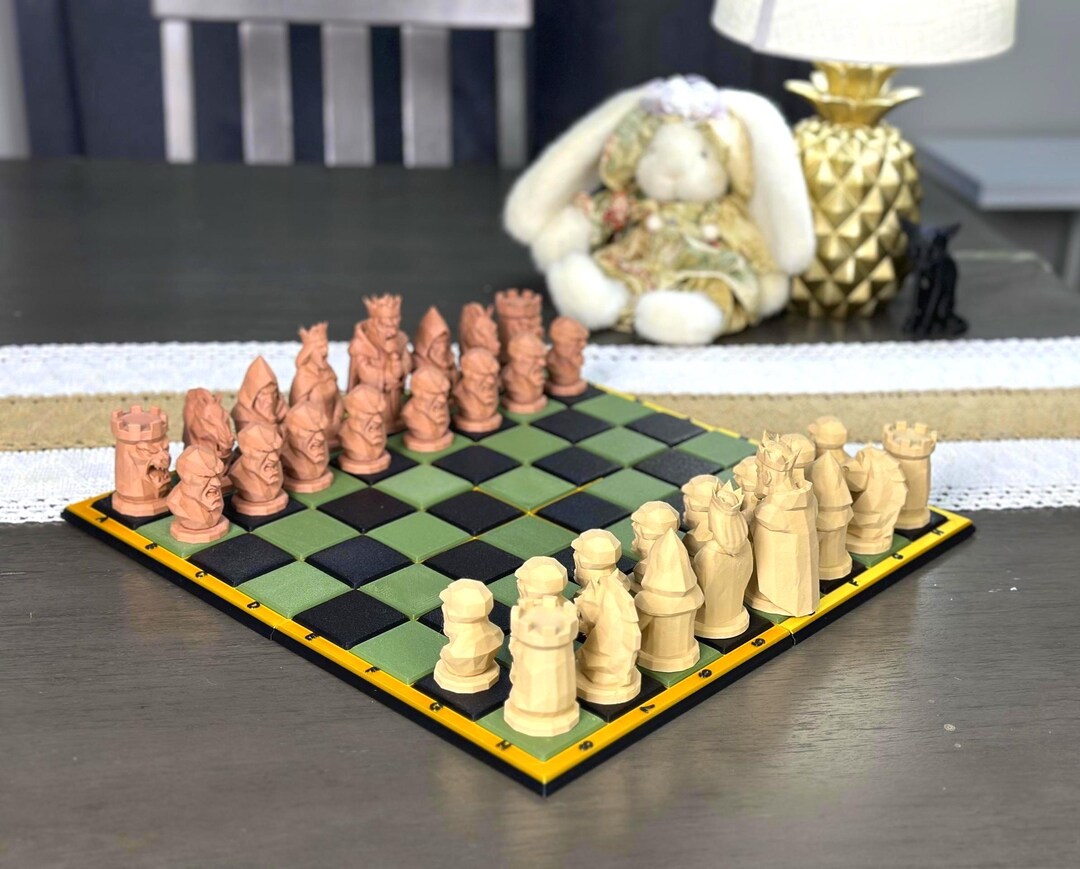 3D Printed Chess Set – Geometric Warrior Pieces, Handmade PLA Board ...