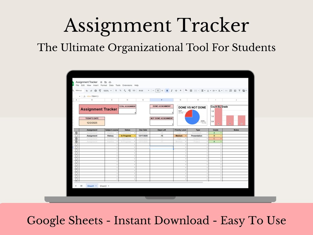 Assignment Tracker Google Sheets Editable Assignment Planner Homework ...