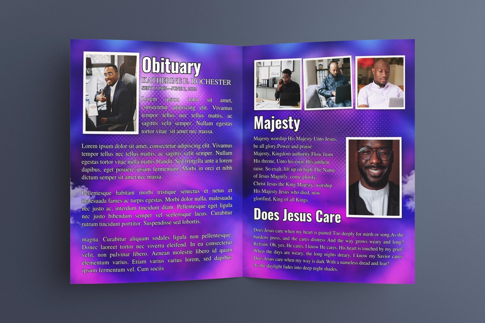 Spiritual Funeral Program Template | Blue Memorial Obituary ...