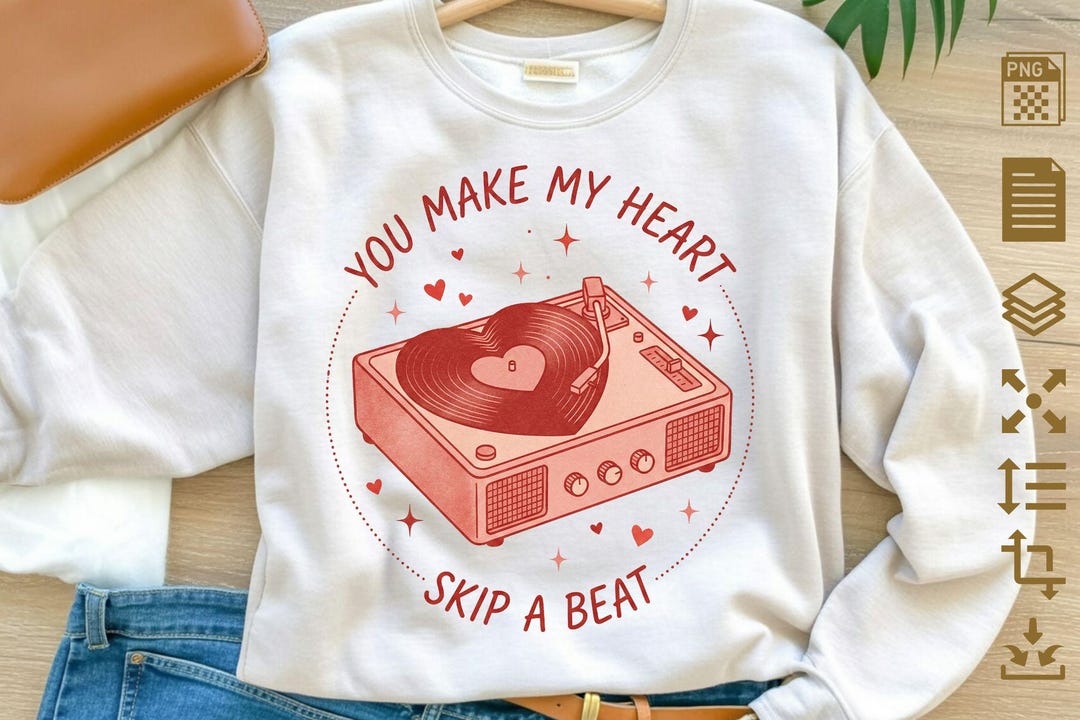 Heart Skip a Beat Music PNG | Cute Music Love Sublimation | Retro Vinyl ...