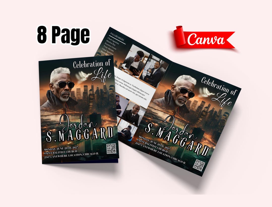 Sunset City Funeral Program Template | Celebration of Life Editable ...