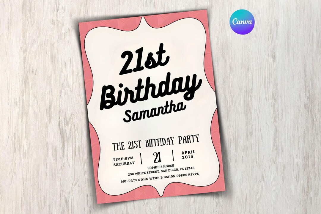 Bold Retro 21st Birthday Invitation Template, Chunky Font Pink Party ...