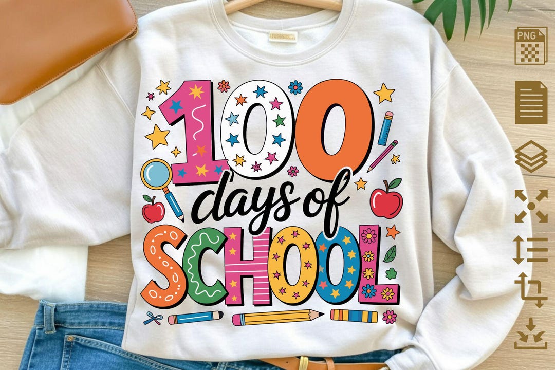 100 Days of School Digital PNG | Colorful School Celebration Clipart ...
