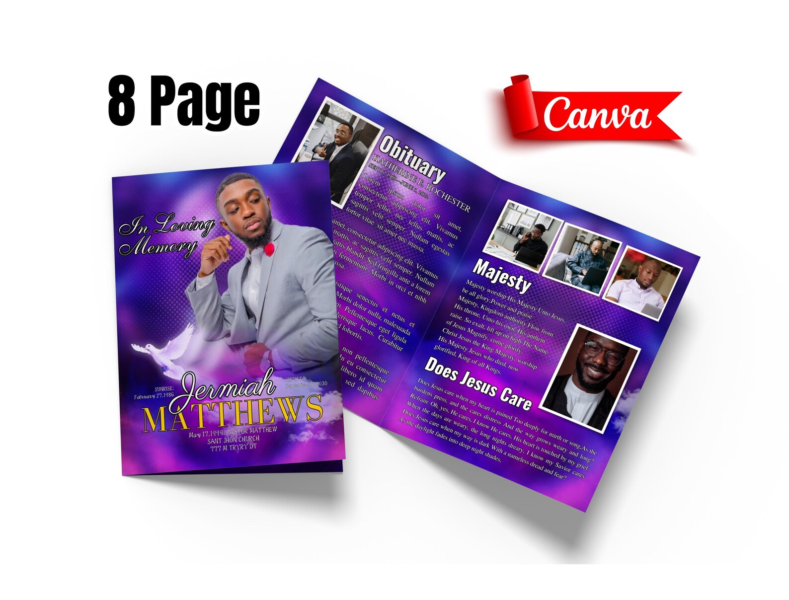 Spiritual Funeral Program Template | Blue Memorial Obituary ...