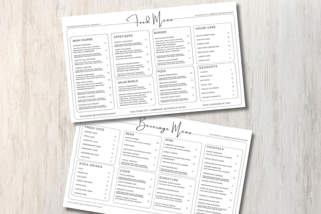 Clean Classic Restaurant Menu Canva Template, Fully Editable Bifold ...