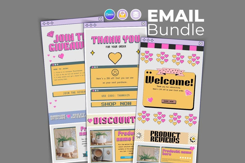 Y2K Email Template Bundle Canva, Retro Pixel Art Newsletter, 90s ...