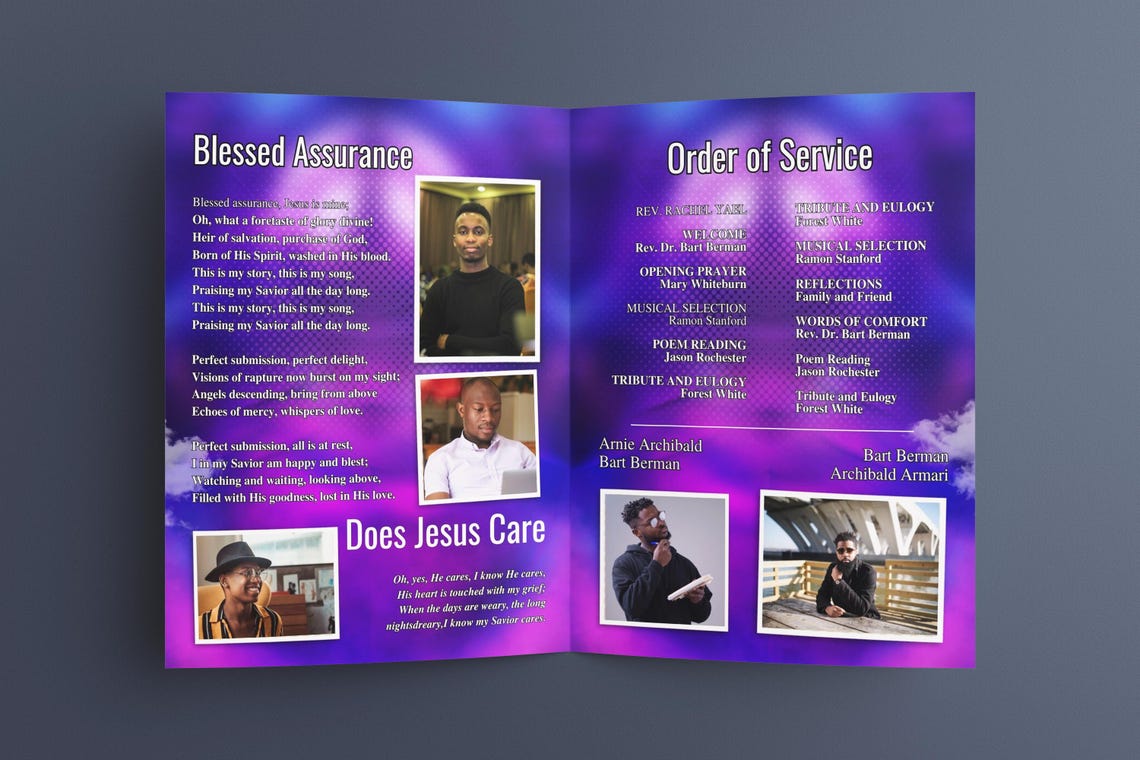 Spiritual Funeral Program Template | Blue Memorial Obituary ...