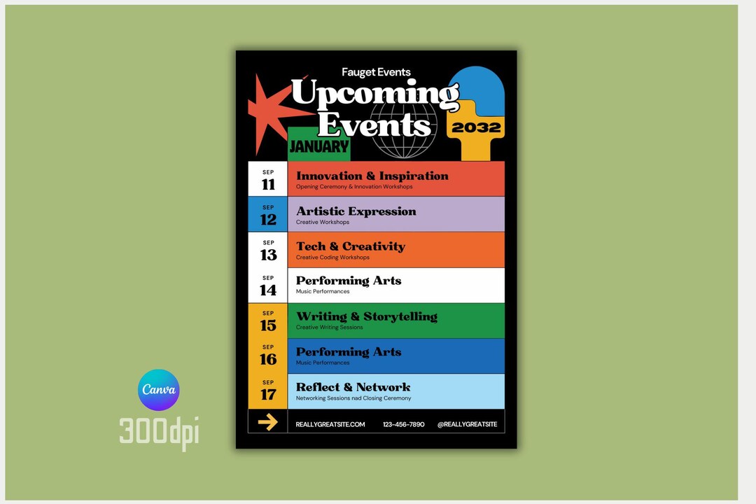 Event Schedule Canva Template | Editable January Calendar Poster ...