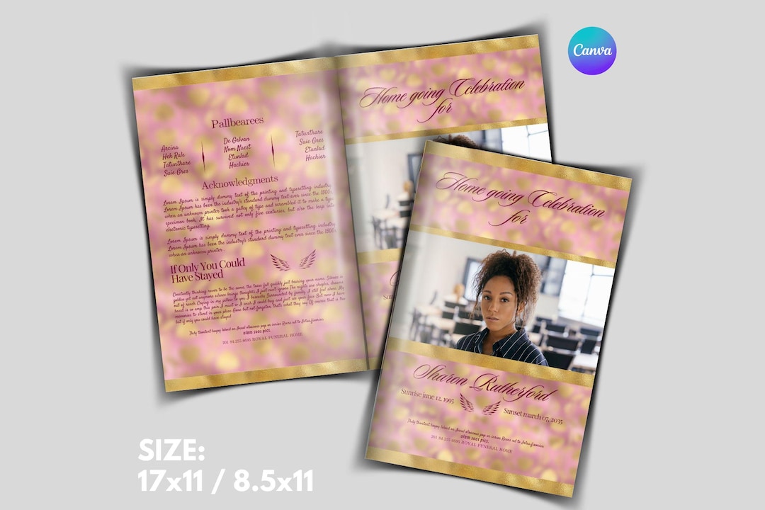 Elegant Homegoing Funeral Program Template | Pink & Gold Memorial ...