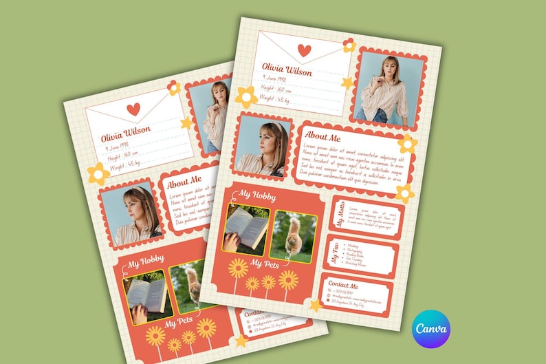 Personal Profile Canva Template | Editable Biography Sheet - Etsy