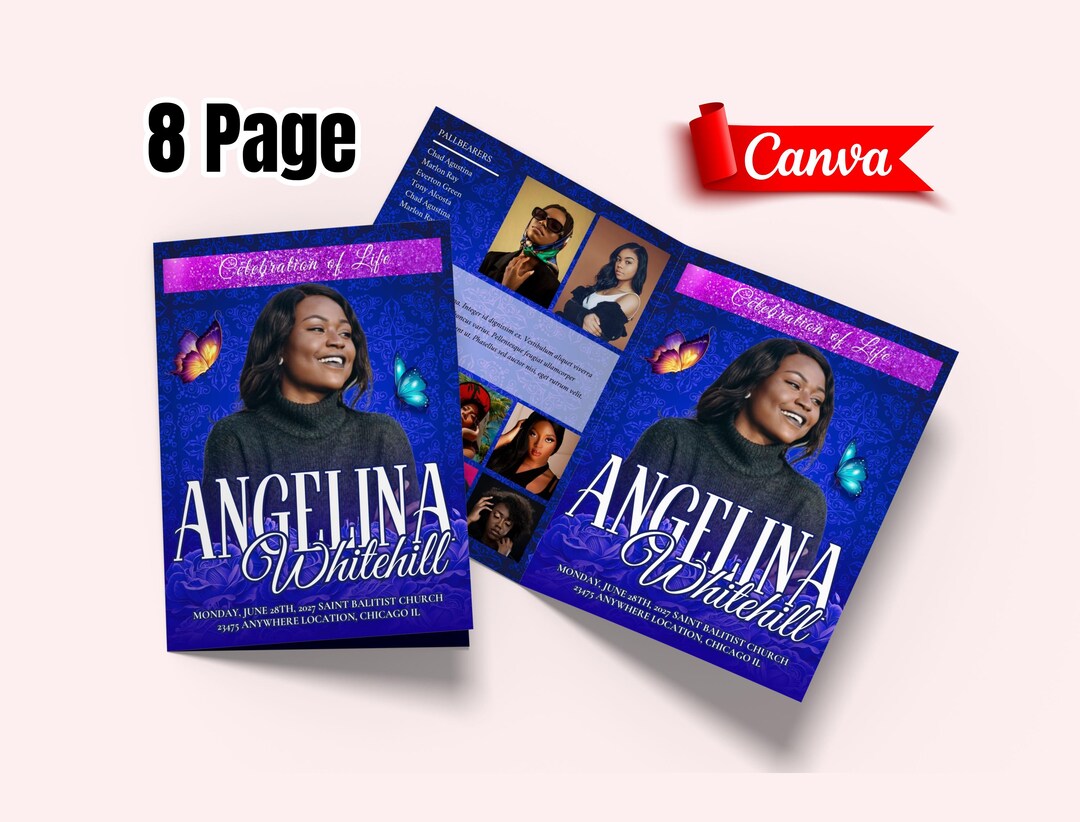Royal Blue Funeral Program Editable Template | Celebration of Life ...
