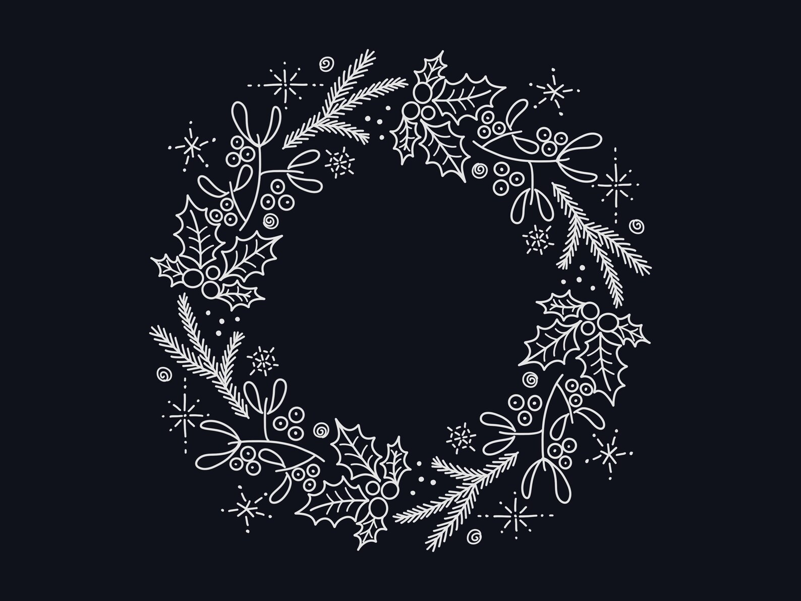 Christmas Holly & Winter Berry Wreath • Large Window Tracing Template ...