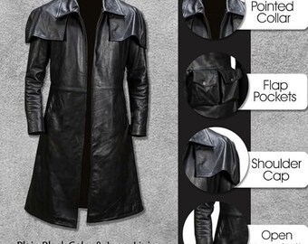 Vegas NCR Veteran Ranger Armor Black Leather Trench Coat | Long Leather ...