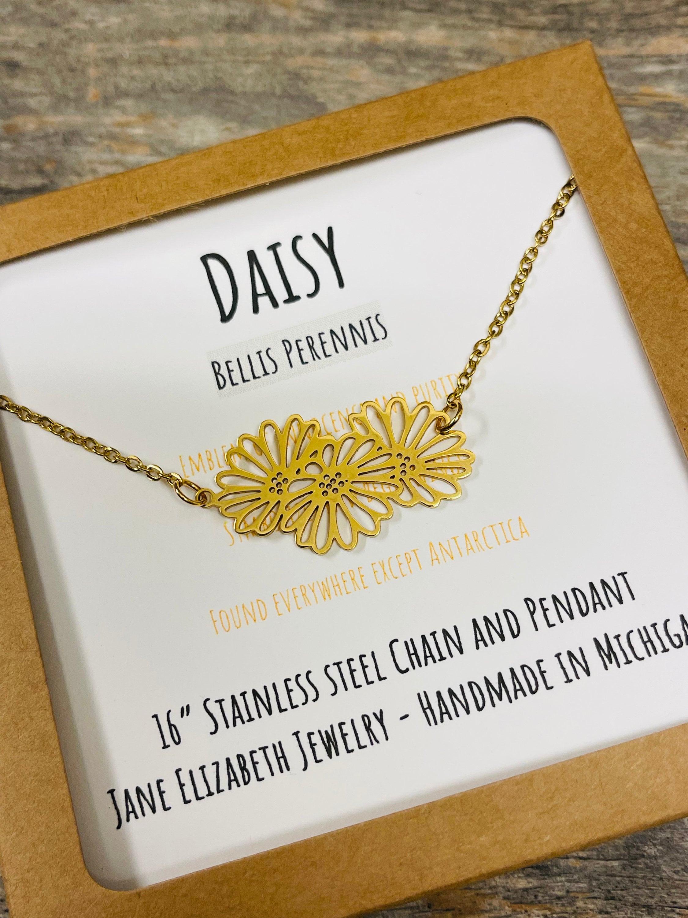 Gold Chain Necklace With Daisy Charm, Flower Charm Necklace, Giftable ...