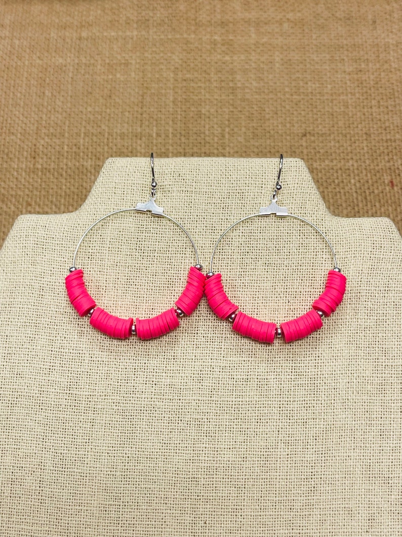 Heishi Bead Hoop Earrings, Polymer Clay Hoops, Bright Colored Dangle ...