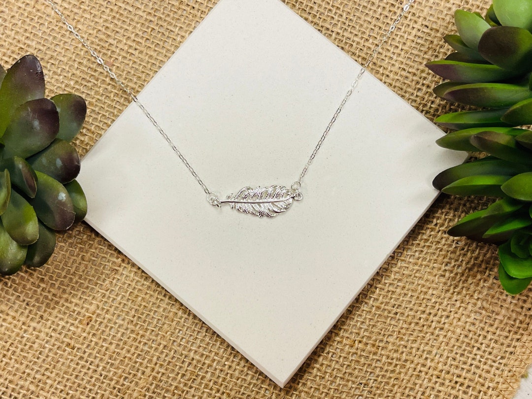Sterling Silver Feather Necklace, Dainty Boho Feather Layering Necklace ...