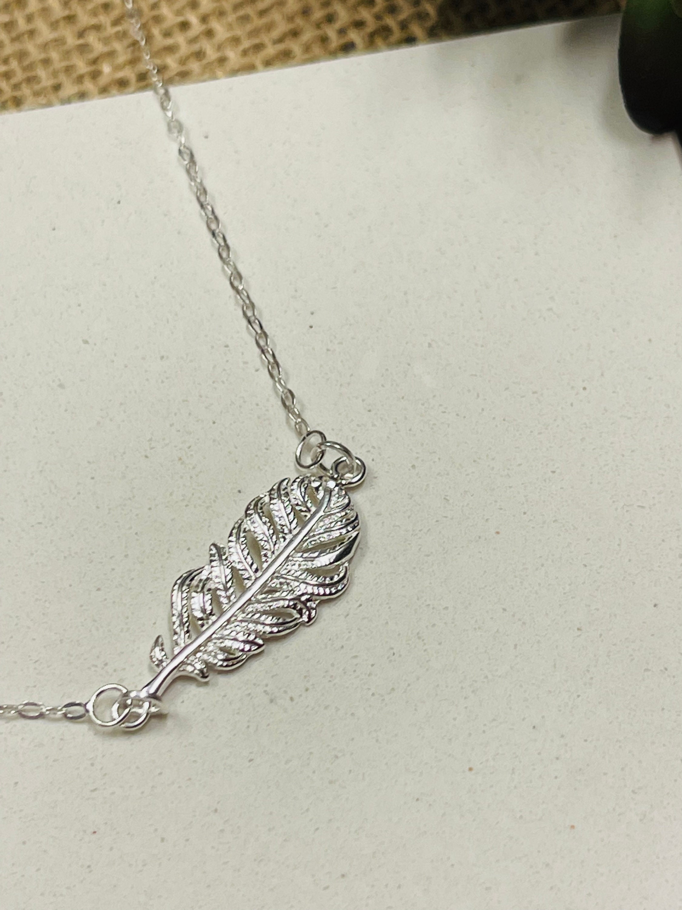 Sterling Silver Feather Necklace Dainty Feather Choker Boho - Etsy