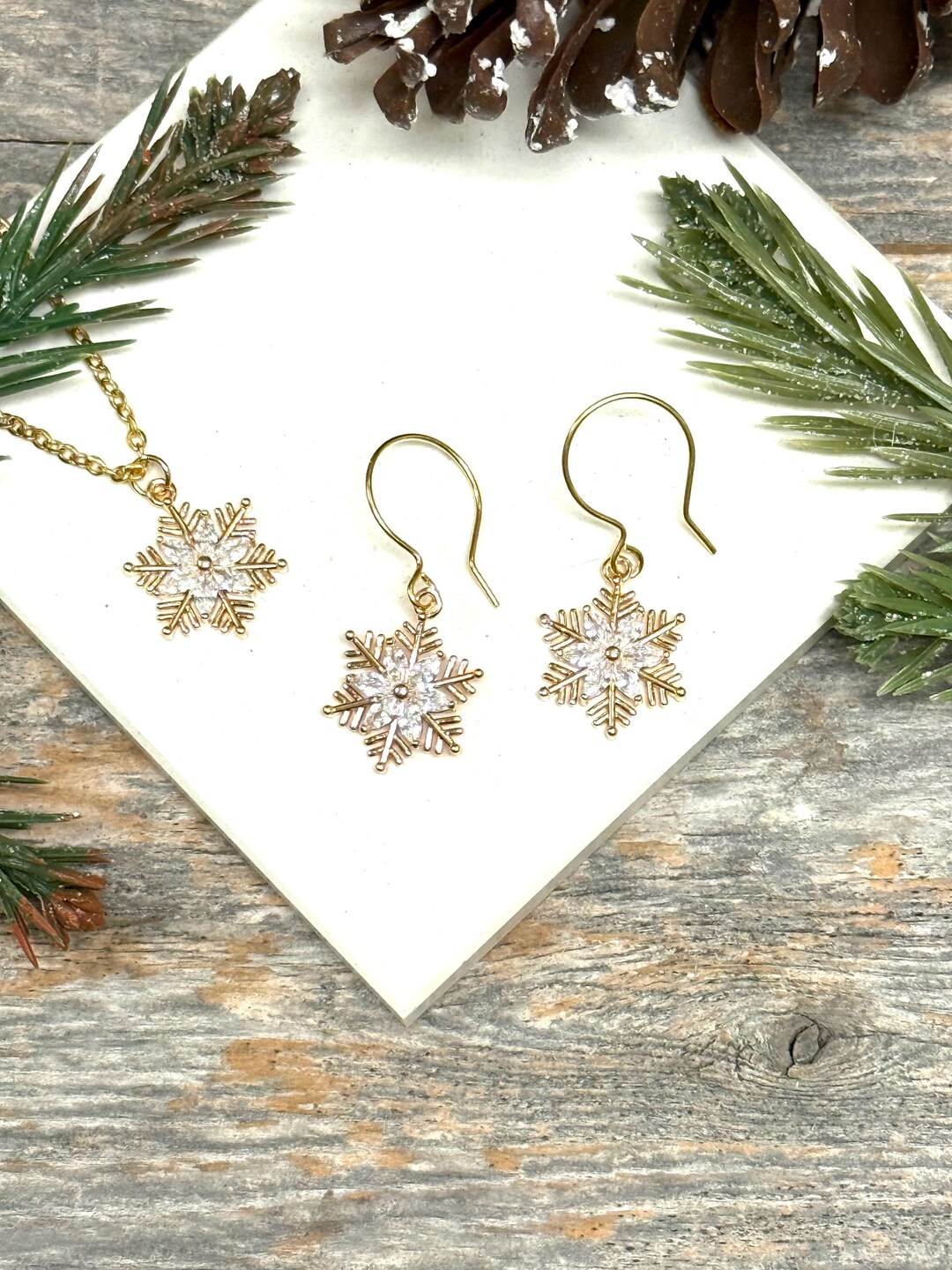 Snowflake Necklace and Matching Earrings, Crystal Snowflake Jewelry ...