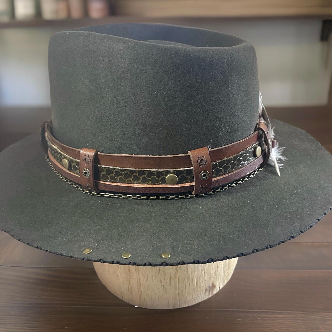 Distressed Felt Hat With Leather Headband / Festival Hat - Etsy