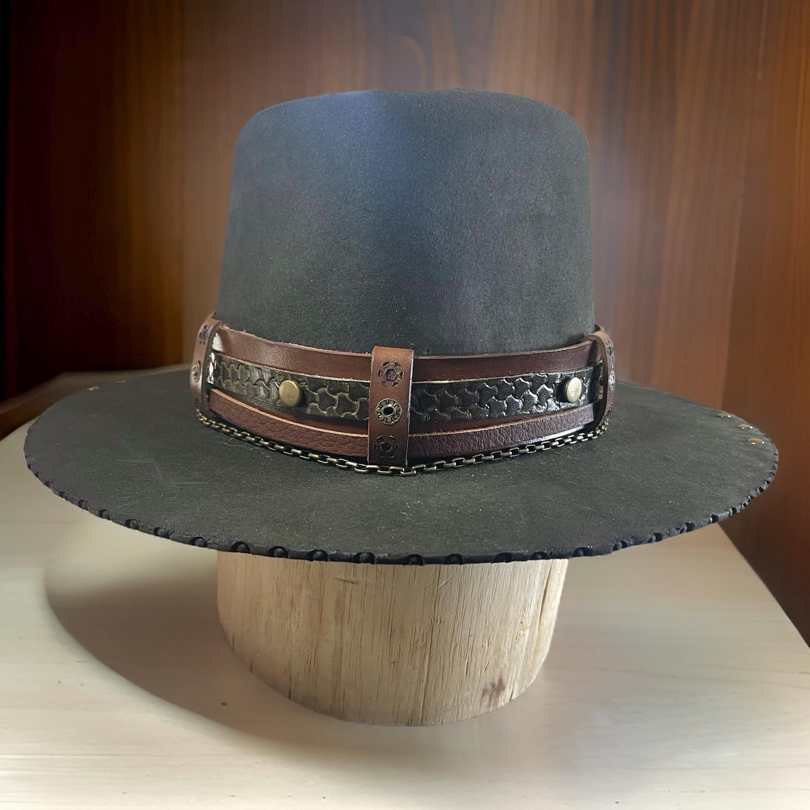 Distressed Felt Hat With Leather Headband / Festival Hat - Etsy