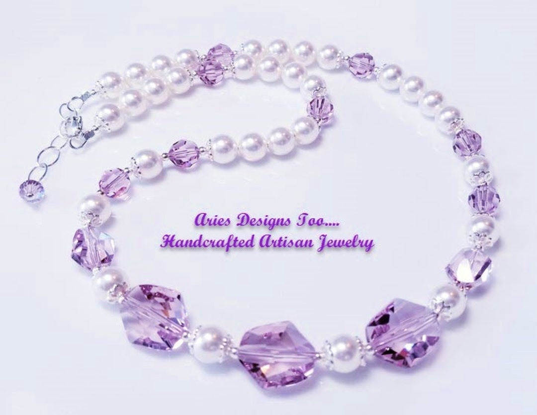 Pink Necklace,light Mauve Necklace,crystal Necklace,white Pearl ...