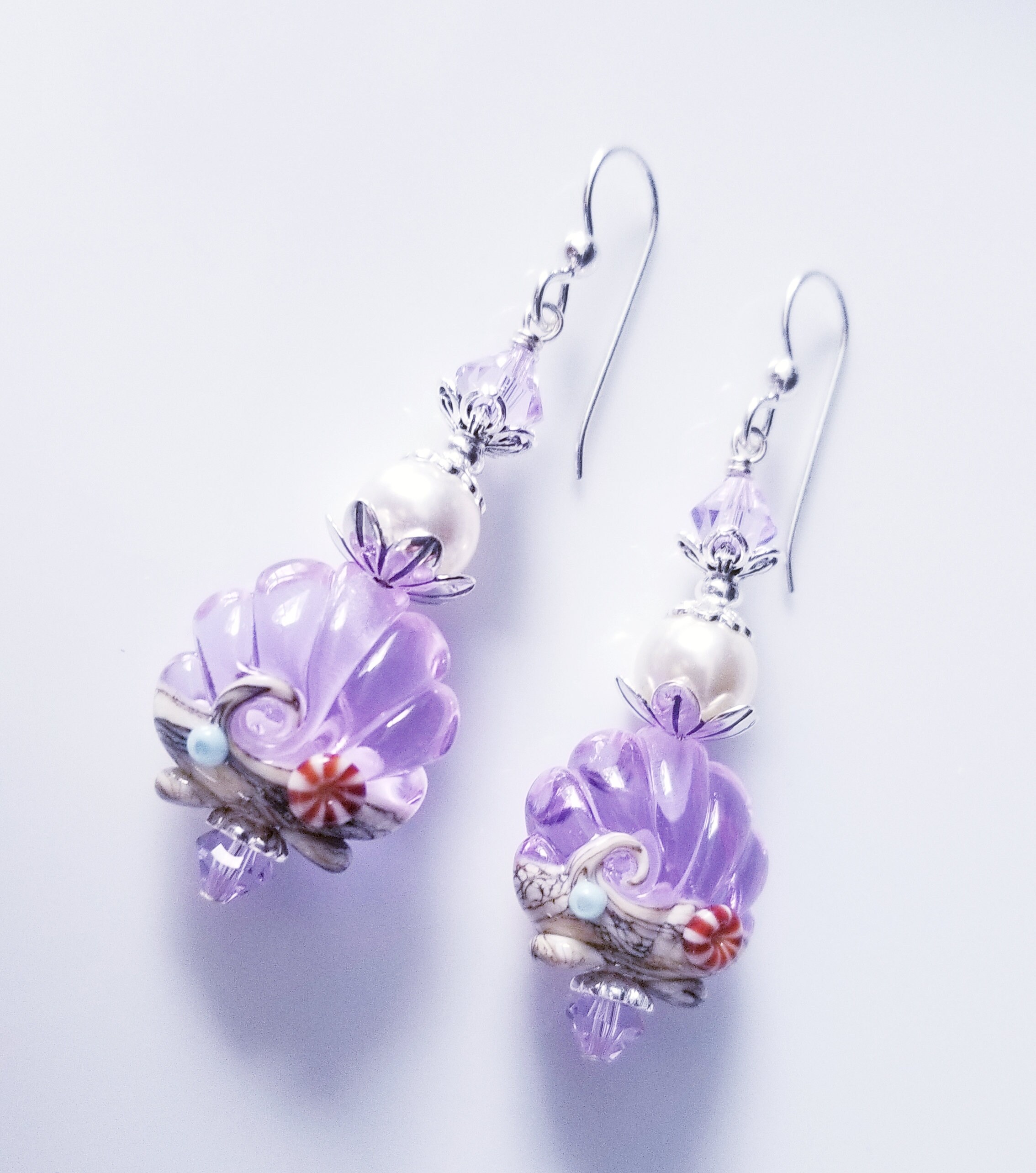 Lavender Sea Shell Earrings With Cream Pearls - Etsy UK