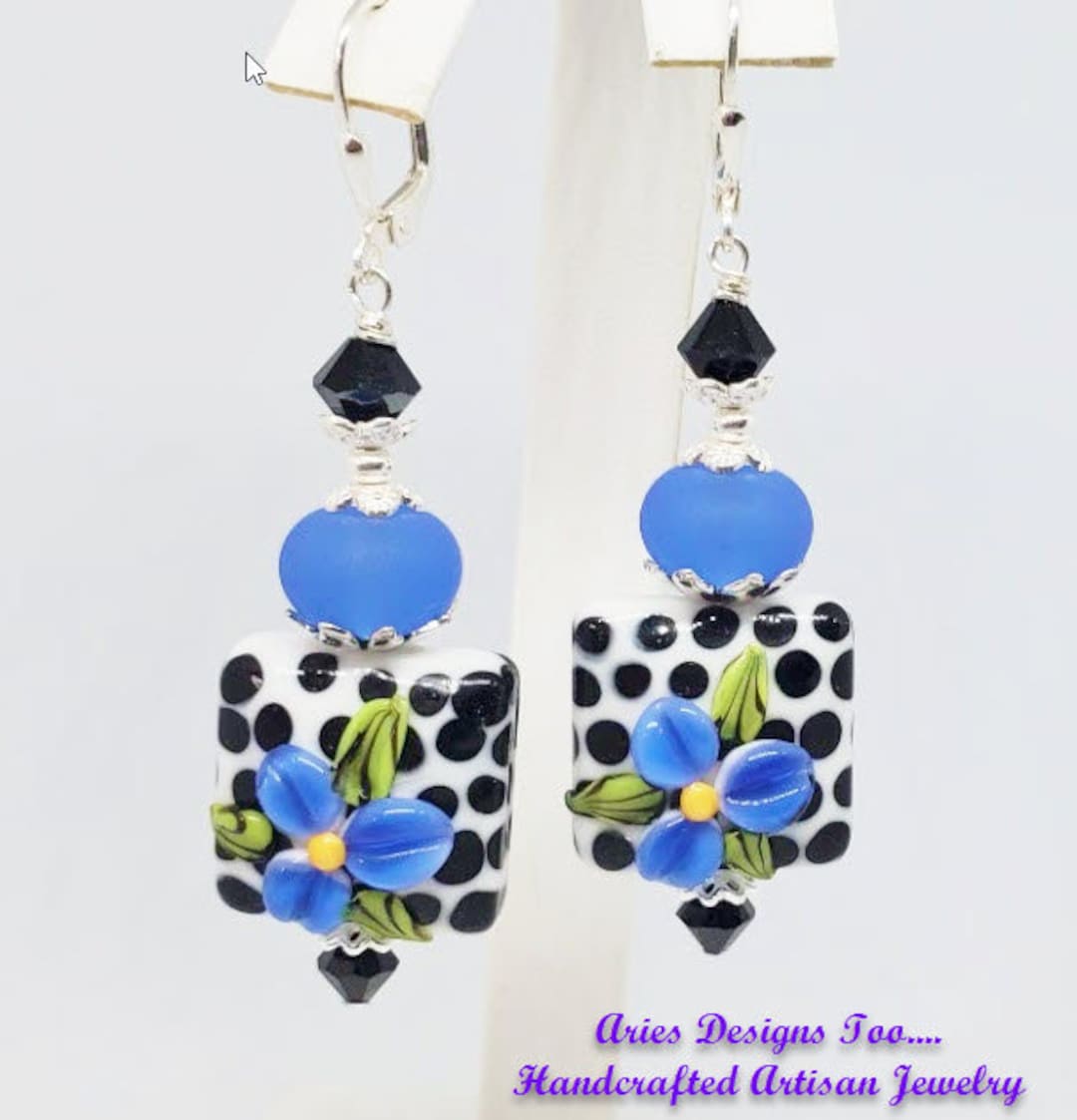 Blue Floral Earrings, Black and White Earrings, Polka Dot Earrings ...