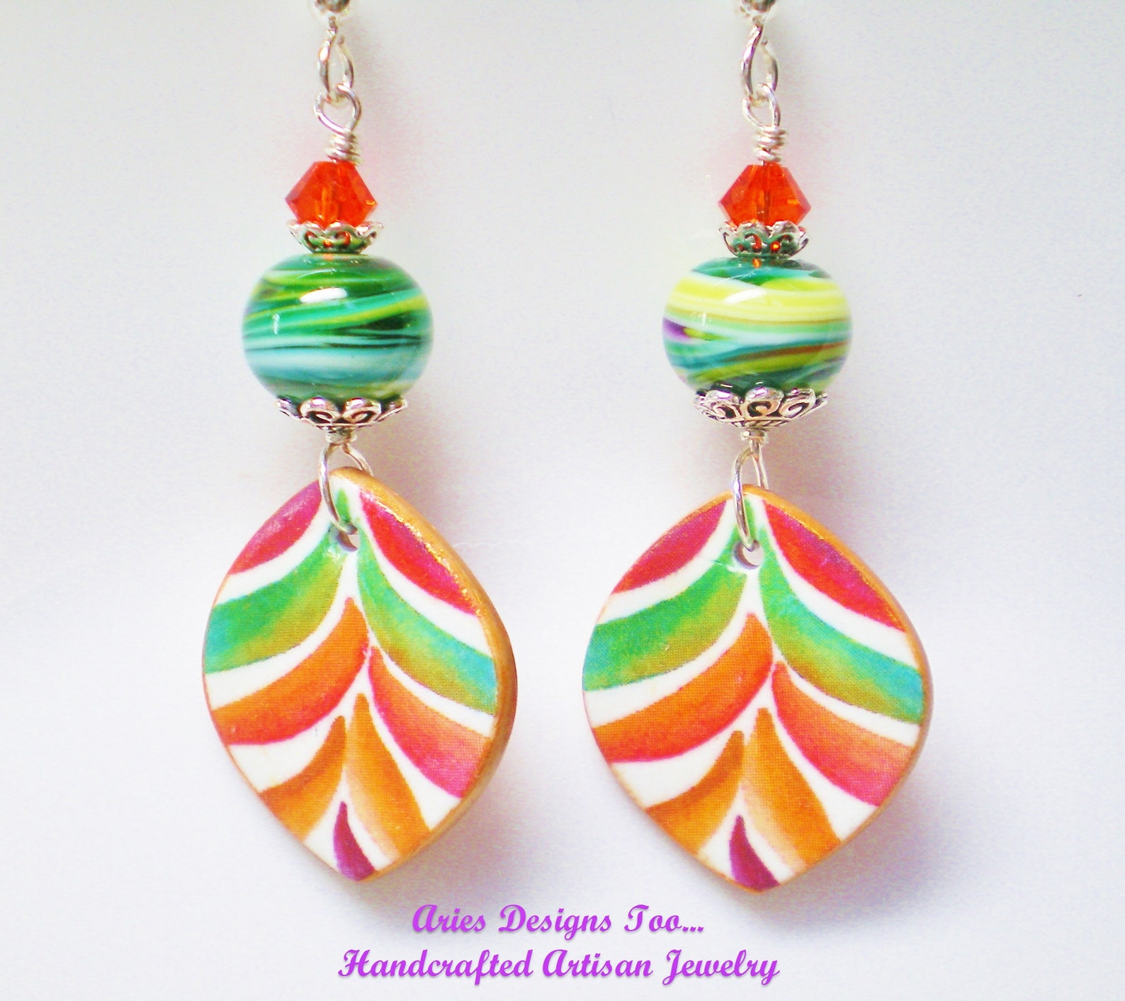 Red, Green and White Polymer Clay Charm Earrings, Green Striped ...