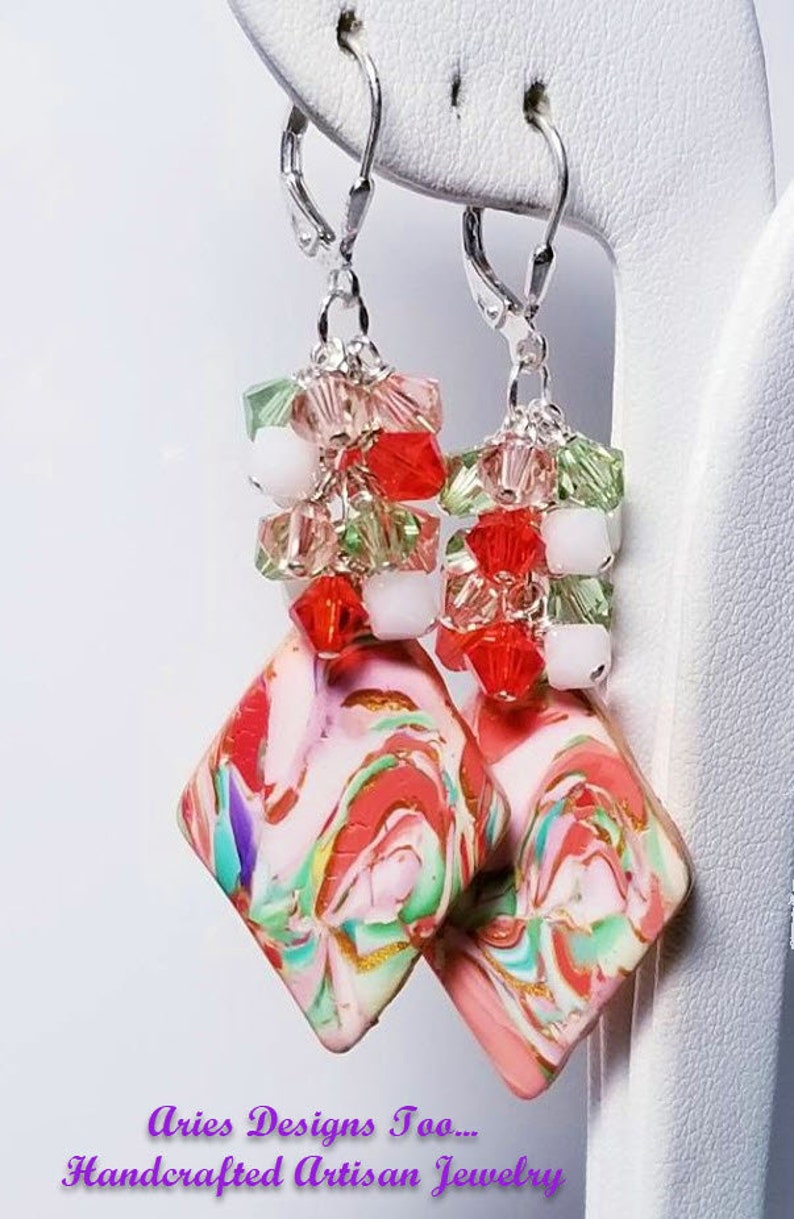 Abstract Polymer Clay Diamond Shaped Charm Earrings in Coral - Etsy