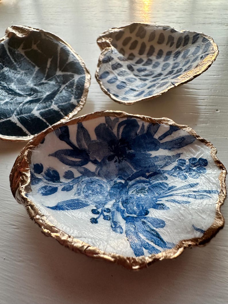 Handcrafted Oyster Shell Ring Dish: Something Blue Coastal Decor - Etsy