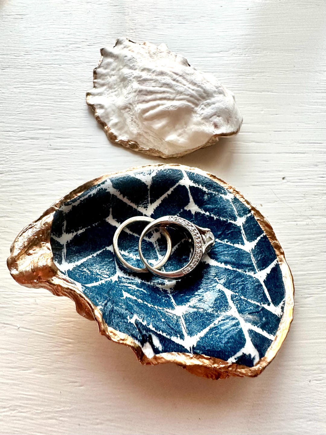 Handcrafted Oyster Shell Ring Dish: Something Blue Coastal Decor - Etsy