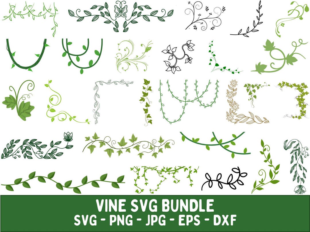 Vine Silhouette SVG: Leaf Vines Vector Graphics (PNG, DXF) - Etsy