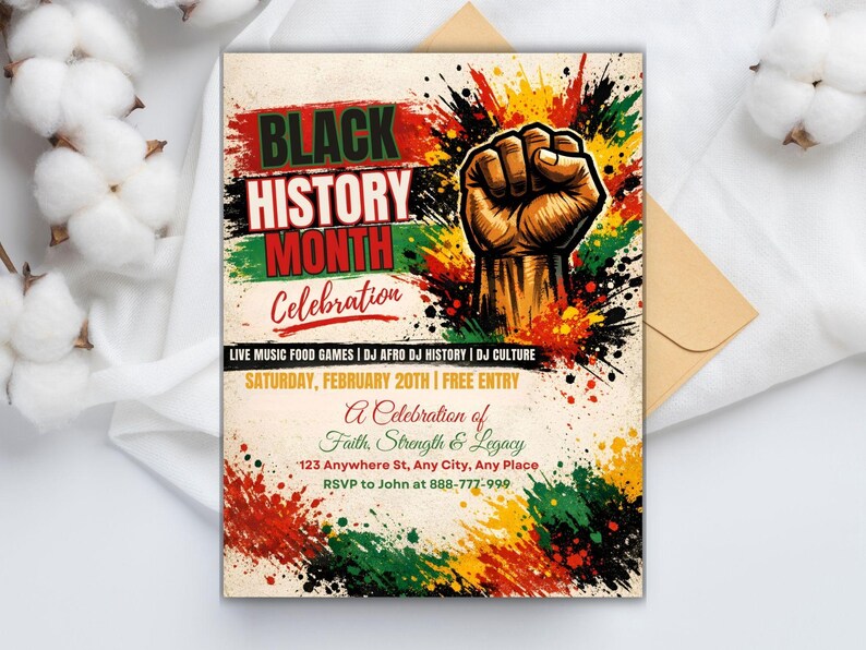 Black History Month Party Invitation, Celebration Flyer (8.5x11 Inches ...