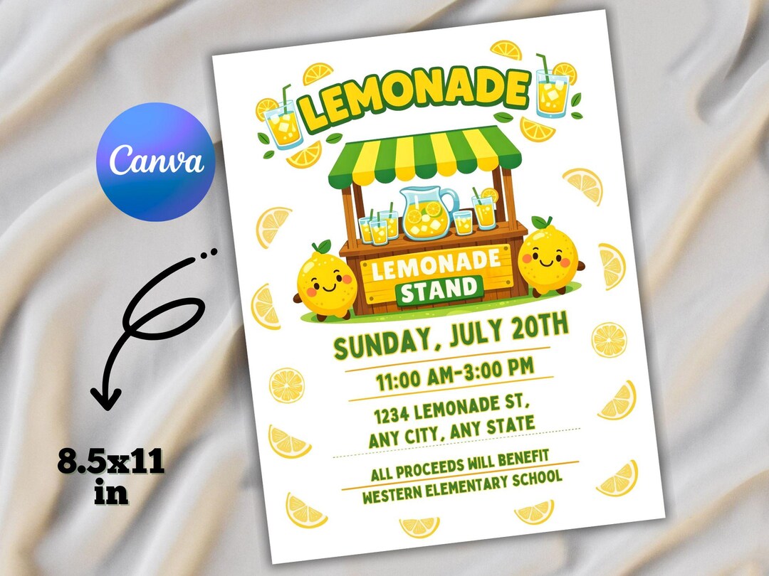Editable Lemonade Stand Sign: Printable Summer Fundraiser Flyer (canva ...